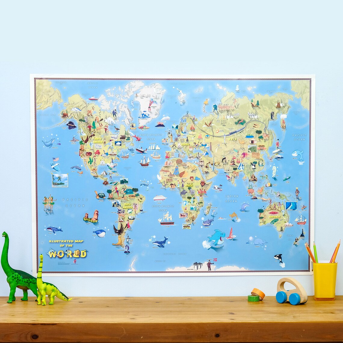 Kids Cartoon Map of the World - Silk Art Paper -- Home Decor, Kids ...