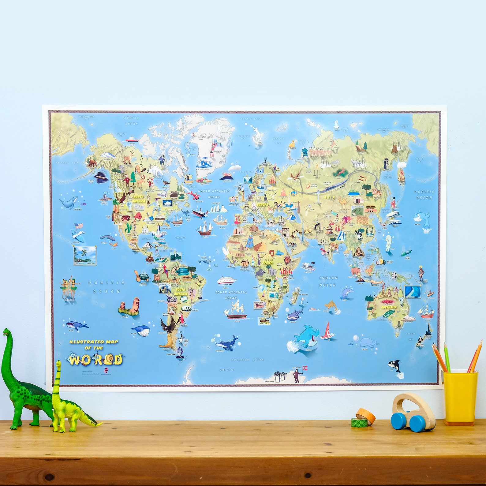 Kids Cartoon Map of the World - Silk Art Paper -- Home Decor, Kids ...