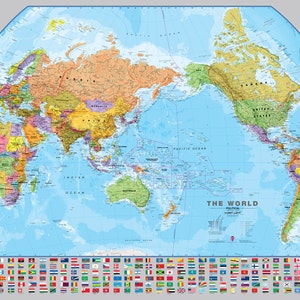 World Pacific Centered Wall Map - Fully Laminated - Political Map, Wall ...