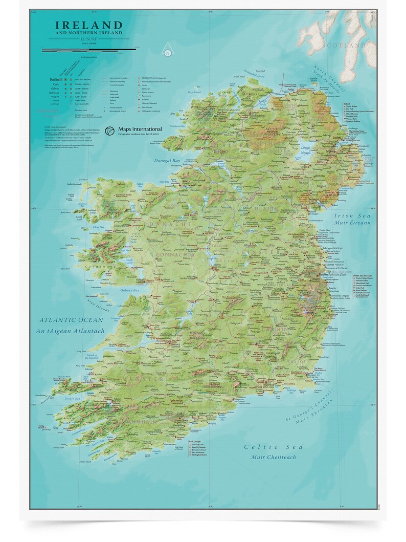 Ireland Travel Wall Map Poster Art - Front Sheet Laminated - Ireland ...