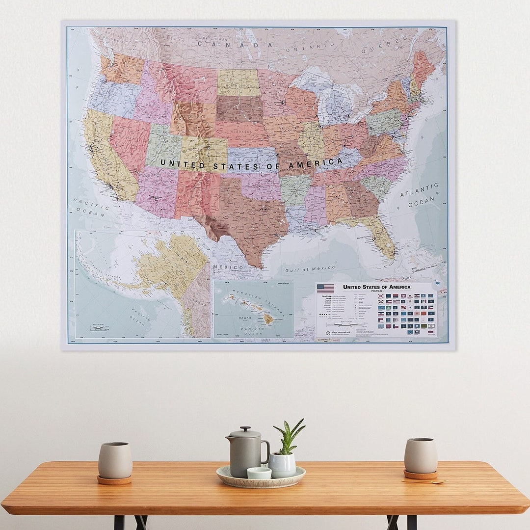 Executive Map of the USA - Front Side Laminated - 36 X 48 Inches - Road ...