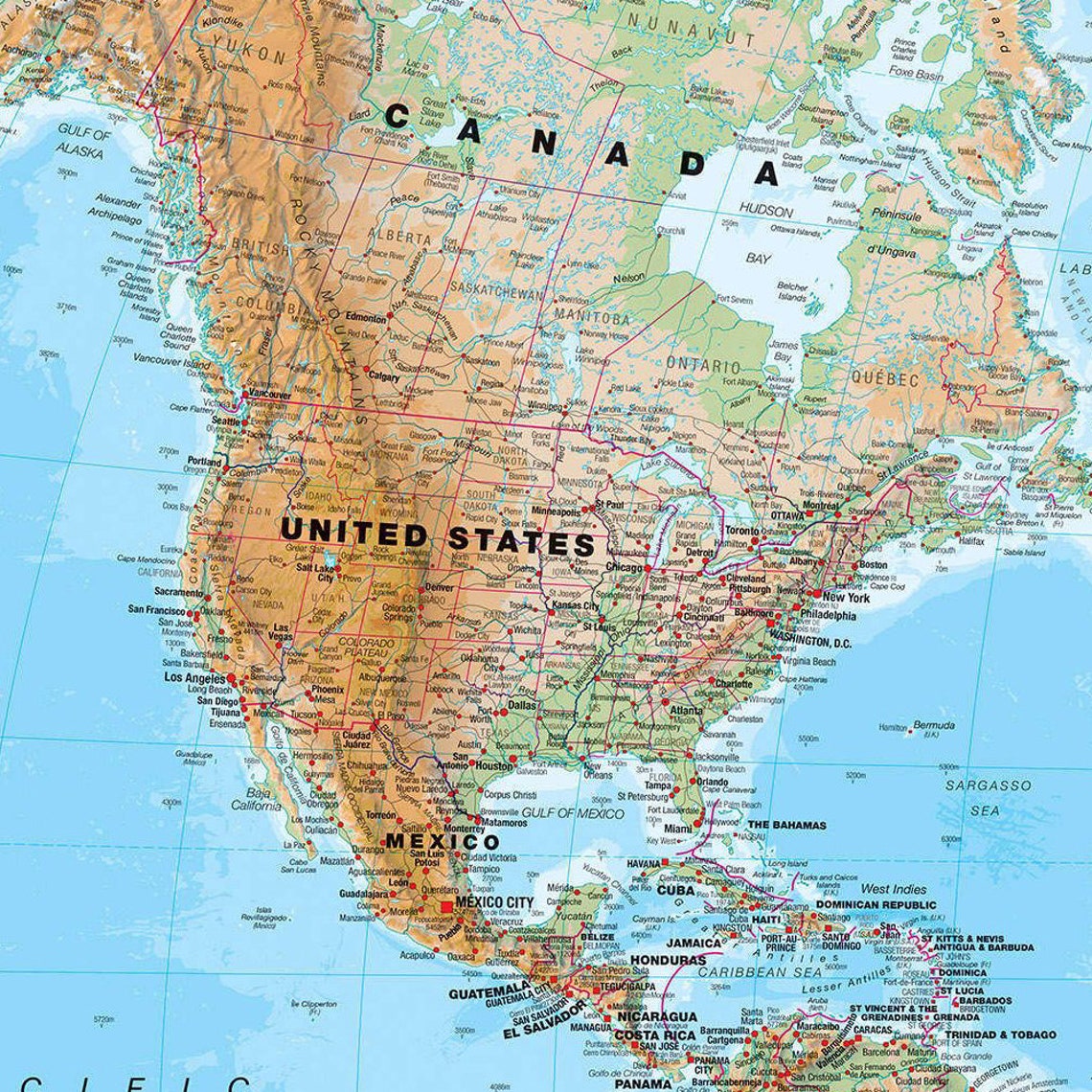 Huge Physical Natural Terrain World Map Poster - Wooden Hanging, 48 X ...