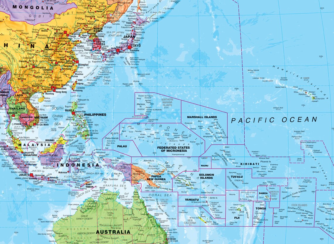 World Pacific Centered Wall Map - Fully Laminated - Political Map, Wall ...
