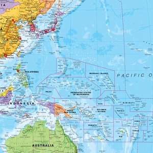 World Pacific Centered Wall Map - Fully Laminated - Political Map, Wall ...