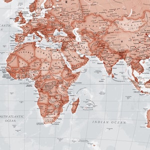 Red Map of the World Art Print - Gift, Large World Map, Home, Living ...