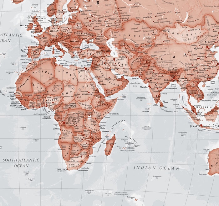 Red Map of the World Art Print Gift Large World Map Home | Etsy