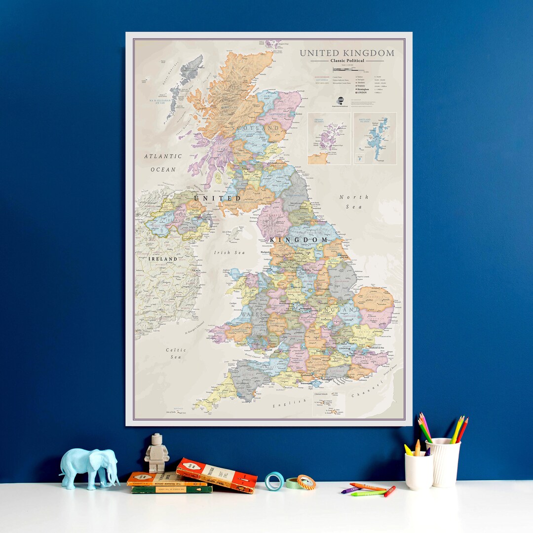 UK Classic Map Poster Art - Wall Decor Print - British Isles Map - Home ...