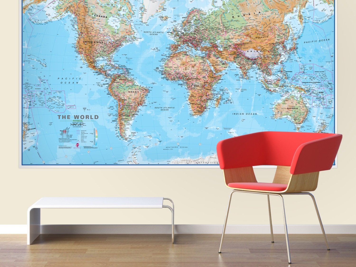 World Wall Map physical Laminated Without Flags Gift - Etsy