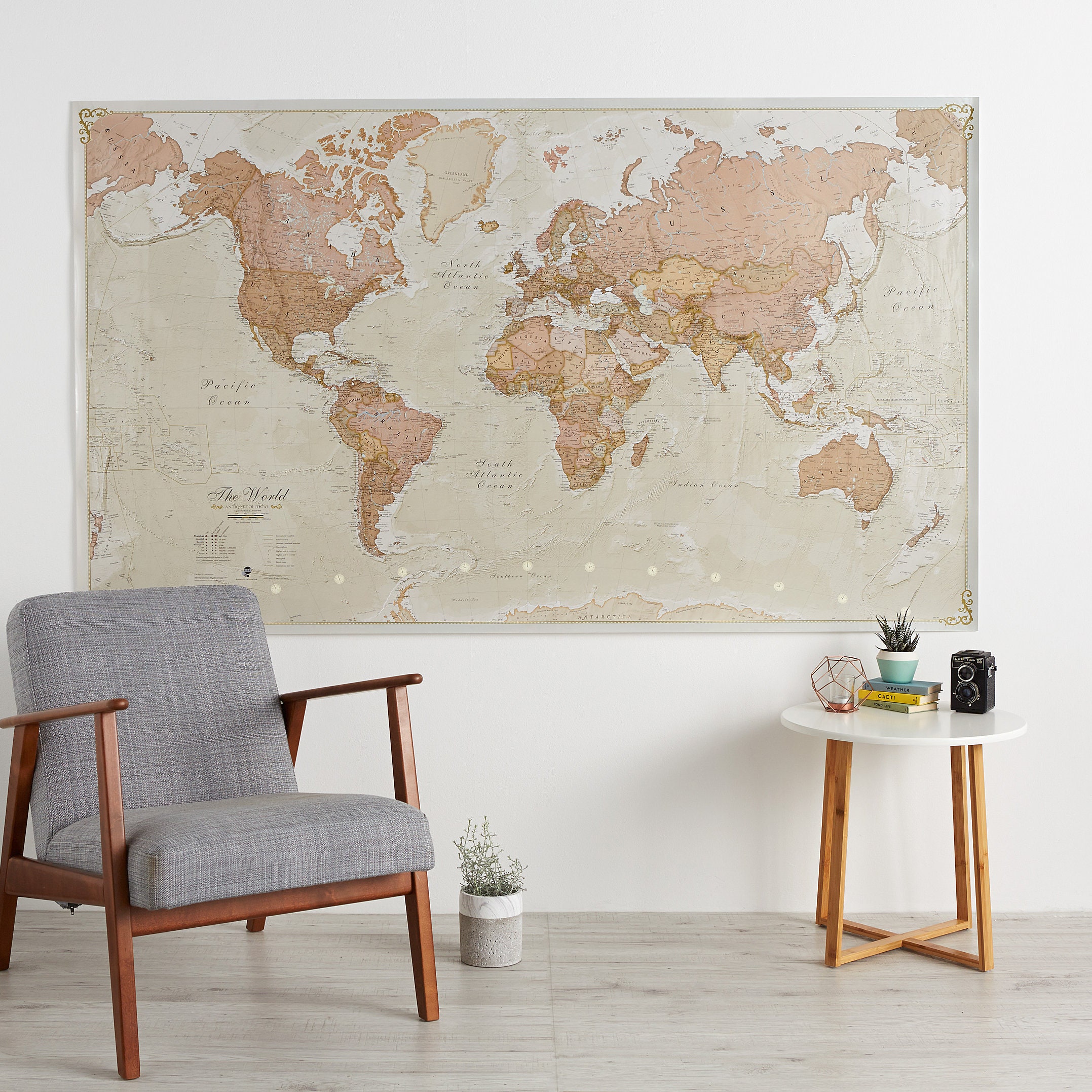 FRAMED MAXI SIZE WORLD MAP ANTIQUE LOOK POSTER WALL NEW GREAT GIFT US ...
