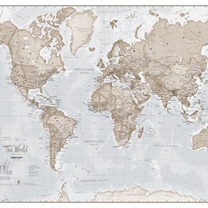 Neutral Map of the World Art Print - Home Decor, Bedroom, Gift, Living ...