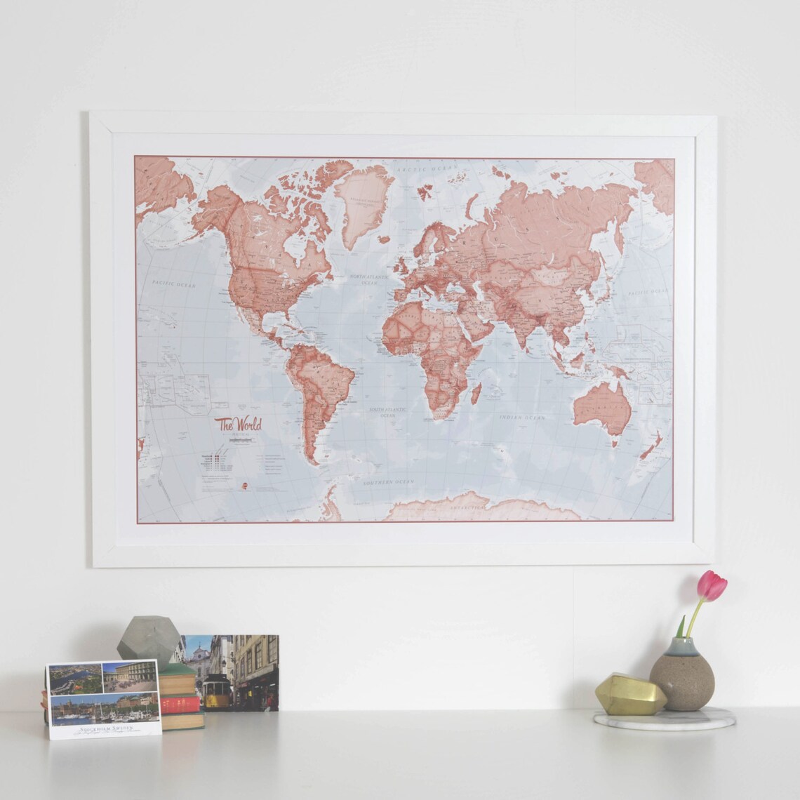 Red Map of the World Art Print Gift Large World Map Home - Etsy