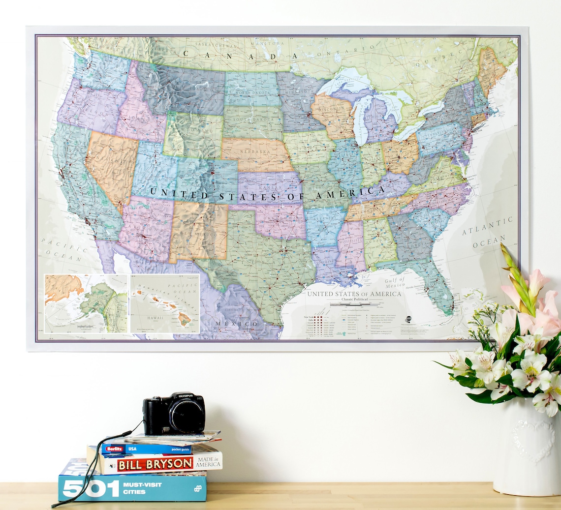 XXL Classic USA Wall Map Map of the USA Poster Front | Etsy