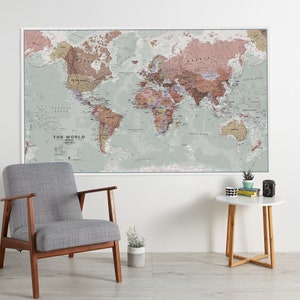 Huge Executive World Map Poster Wooden Hanging, 48 X 77.5 , Vintage ...