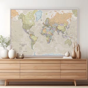 Classic World Map Large Poster Wooden Wall Hanging, Most Detailed up to ...