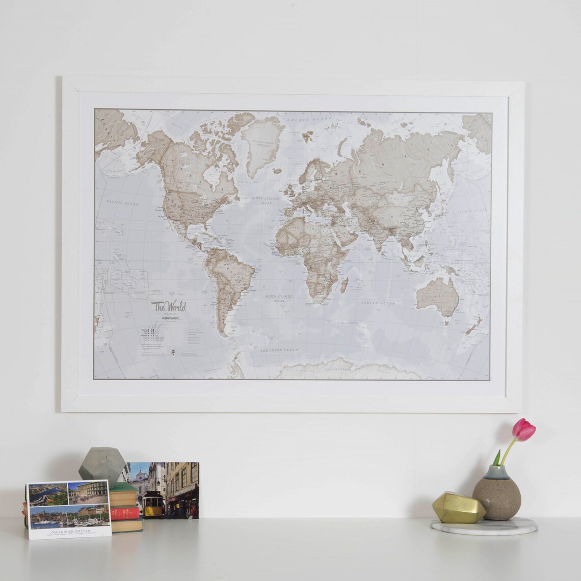 Neutral Map of the World Art Print Home Decor Bedroom - Etsy