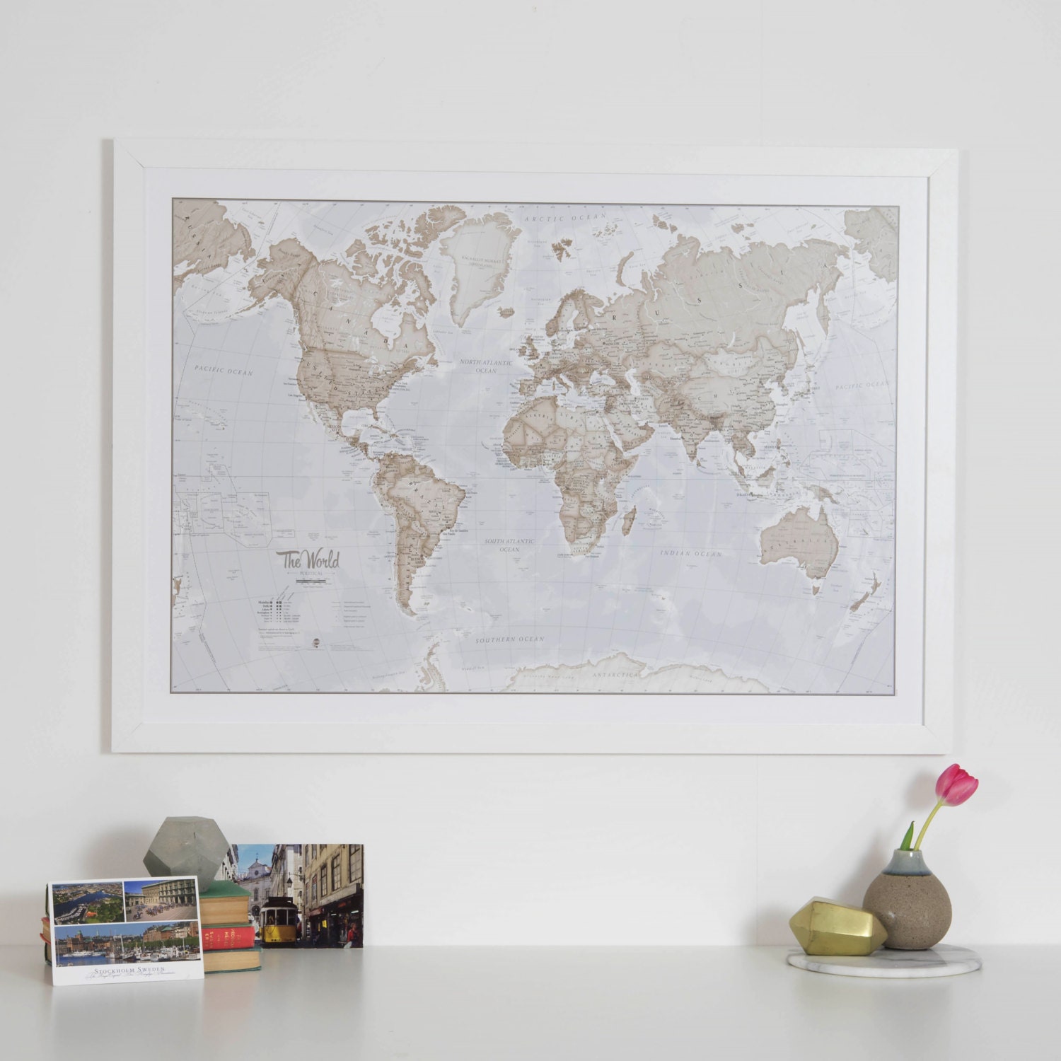 Neutral Map of the World Art Print - Home Decor, Bedroom, Gift, Living ...