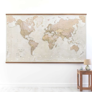 Antique World Map - Home, Wall Hanging, Push Pin Map, Living Room, Gift ...