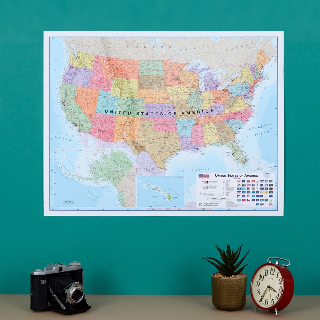 Political Map of the USA - Laminated - 36 X 48 Inches - Road Trip ...