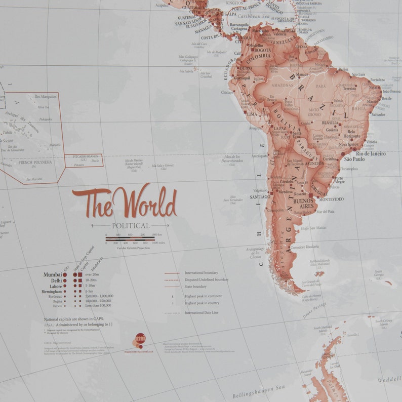 Red Map of the World Art Print - Gift, Large World Map, Home, Living ...