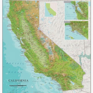 California Wall Map Poster - Front Sheet Laminated - 17 X 22 Inches - Etsy