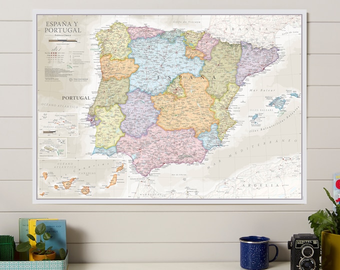 Spain and Portugal Wall Map Poster - Etsy