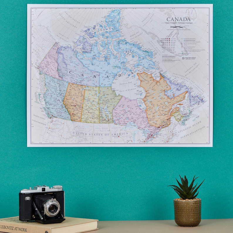 Canada Wall Map: Classic Laminated Political Travel Map - Etsy