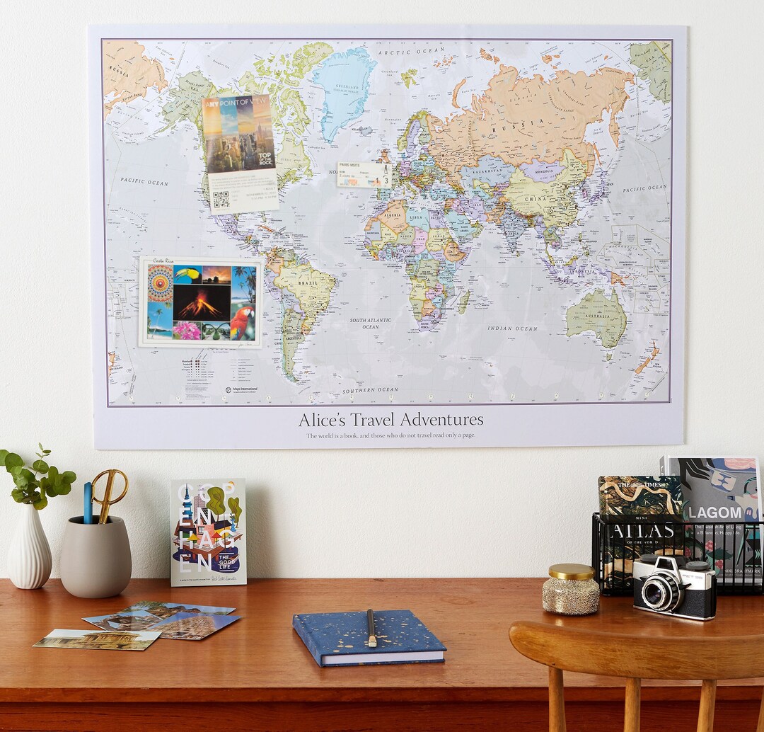World Map Push Pin - Classic Personalized World Travel Map, Wall ...