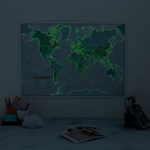 Glow in the Dark World Map - Home Decor, Bedroom, Living Room, Gift ...