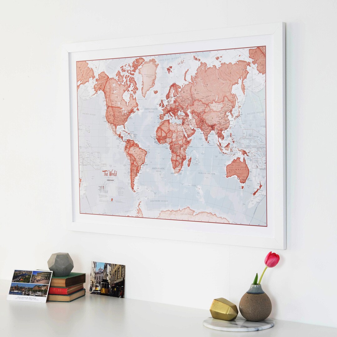 The World is Art - Wall Map - Red - Framed Home Decor, Gift, Wall ...