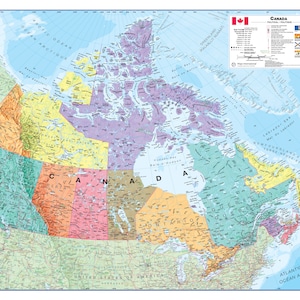 Canada Wall Map - Front Sheet Laminated - Road Trip Study Political ...
