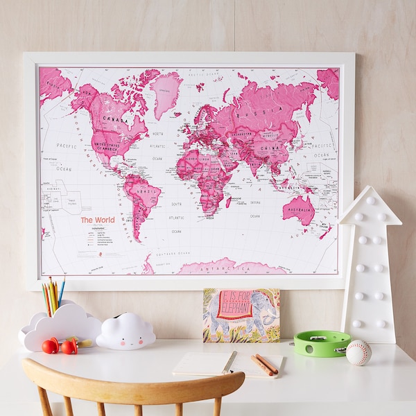 Pink World Map - Etsy