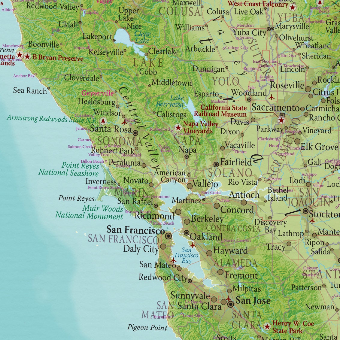 California Wall Map Poster - Front Sheet Laminated - 17 X 22 Inches - Etsy