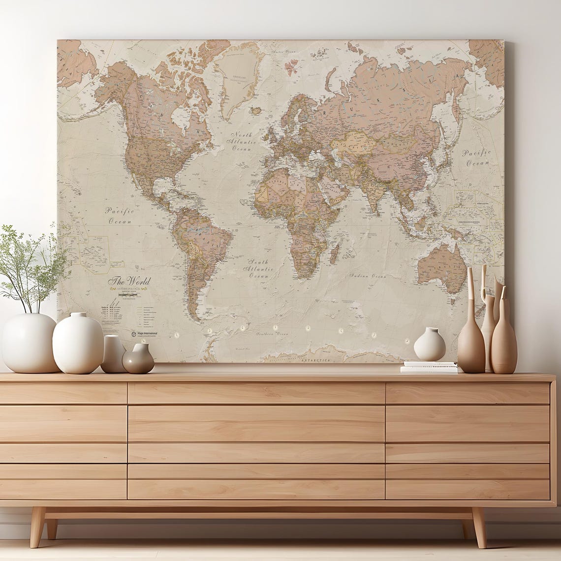 Antique Style World Map Canvas: Push Pin Travel Wall Art - Etsy