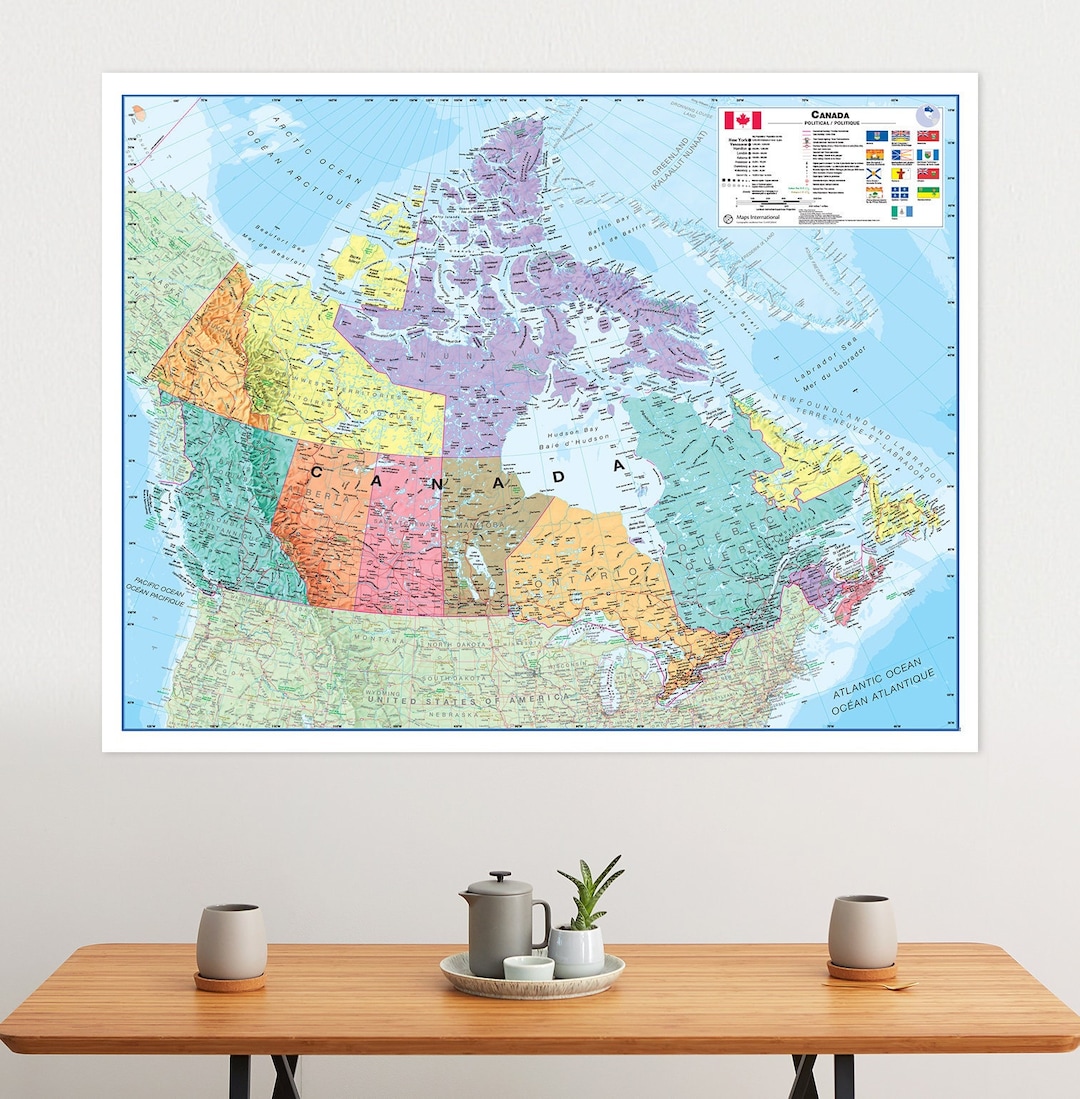 Canada Wall Map - Front Sheet Laminated - Road Trip Study Political ...