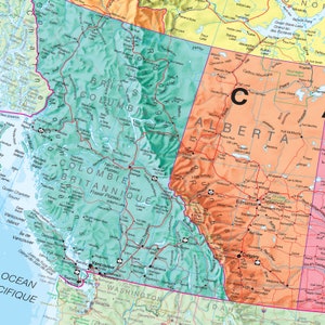 Canada Wall Map - Front Sheet Laminated - Road Trip Study Political ...