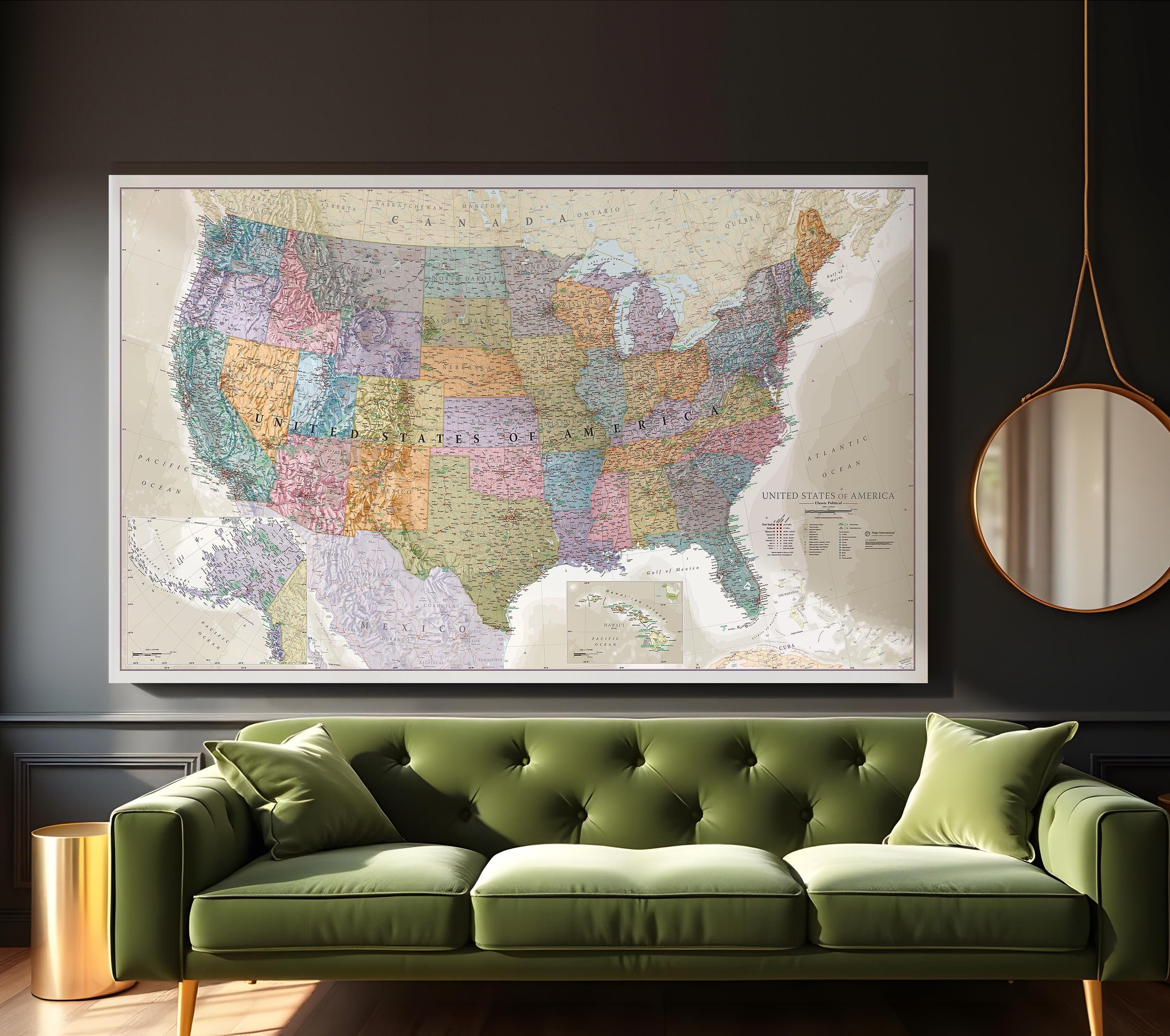 XXL Classic USA Wall Map - Map of the USA Poster - Front Lamination ...