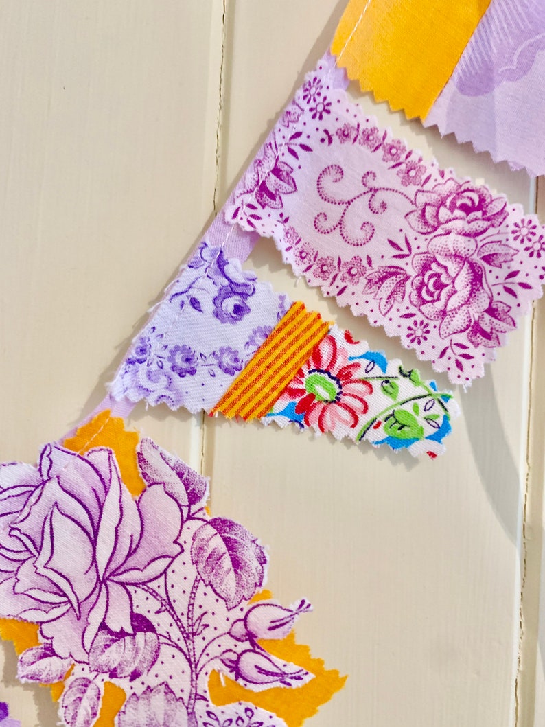 Mini Bunting, Orange and Purple, Bunting, Decoration, Vintage Fabric ...