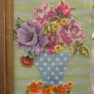 Vintage Textile Collage, Vintage Fabric Flowers, Handmade Picture ...