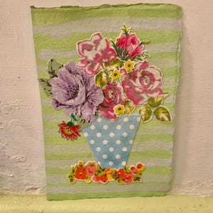Vintage Textile Collage, Vintage Fabric Flowers, Handmade Picture ...