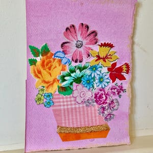 Vintage Textile Collage, Vintage Fabric Flowers, Handmade Picture ...