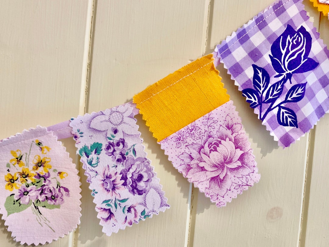 Mini Bunting, Orange and Purple, Bunting, Decoration, Vintage Fabric ...