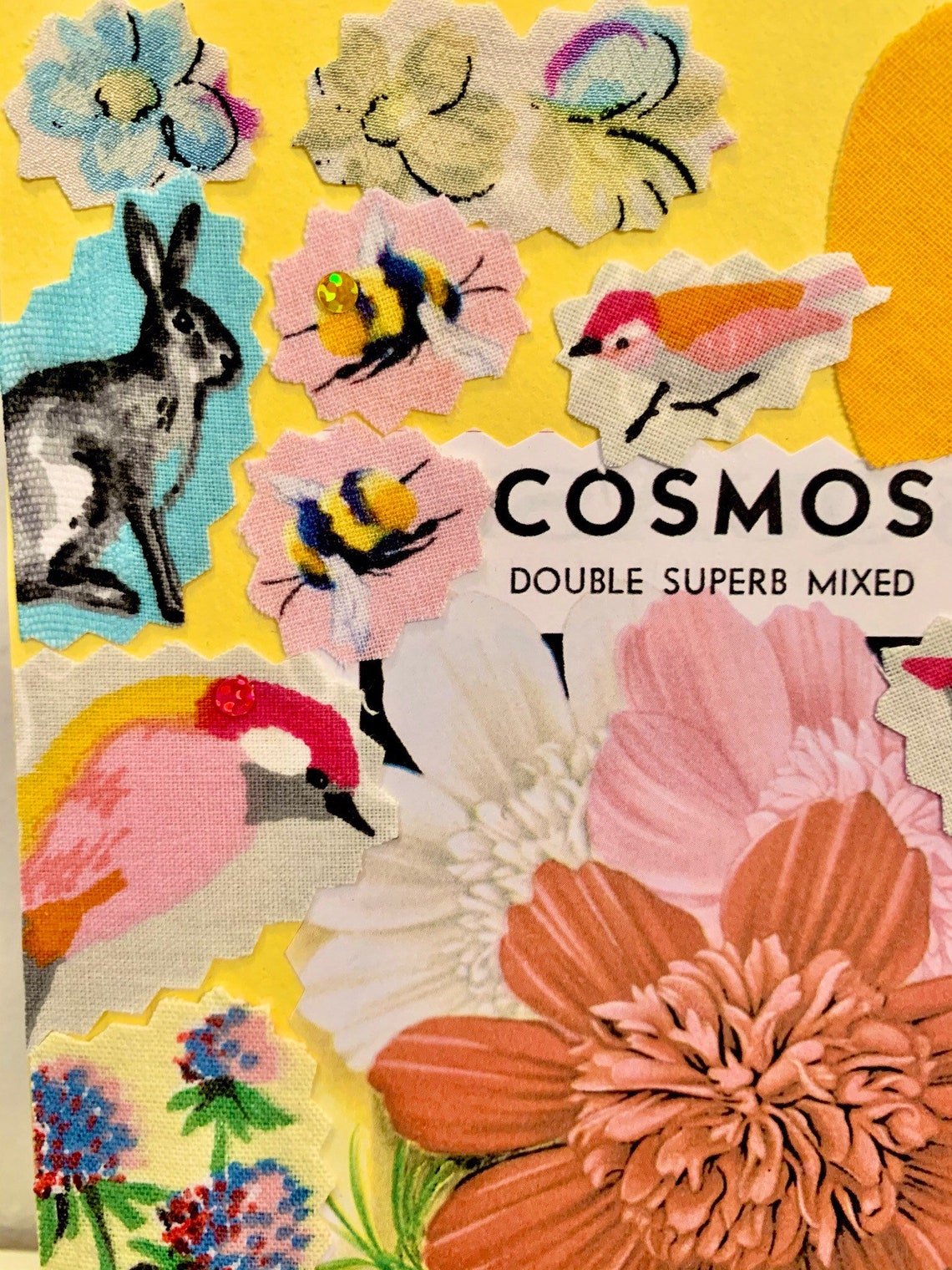 Handmade Picture Cosmos Rabbits Textile Artcollage | Etsy