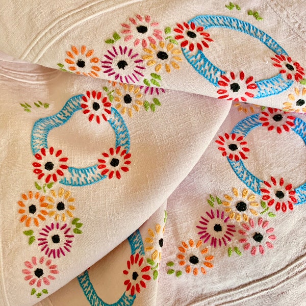 Vintage Embroidery Linen Tea Table Cloth - Etsy