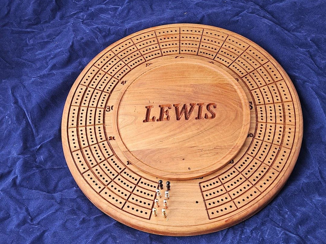 Round Four Player Family Cribbage Board With Cards and Pegs - Etsy