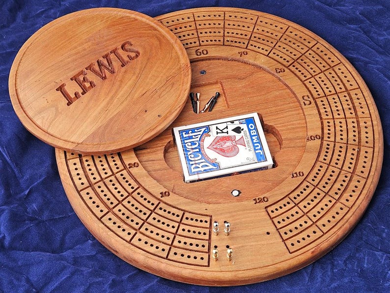 Round Four Player Family Cribbage Board With Cards and Pegs - Etsy