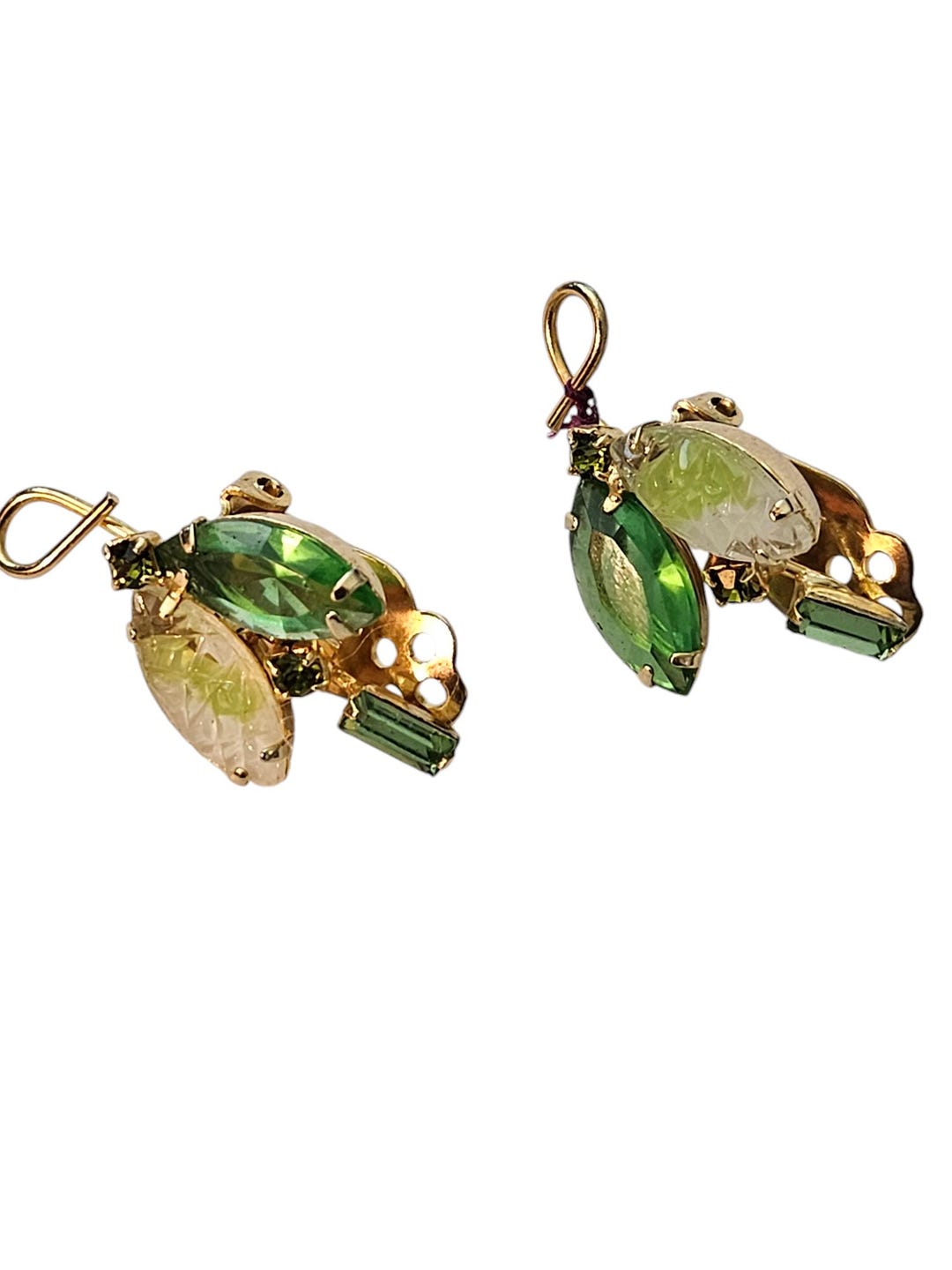 Uranium Glass Green & Textured Art Glass Stone Vintage Clip-on Earrings ...