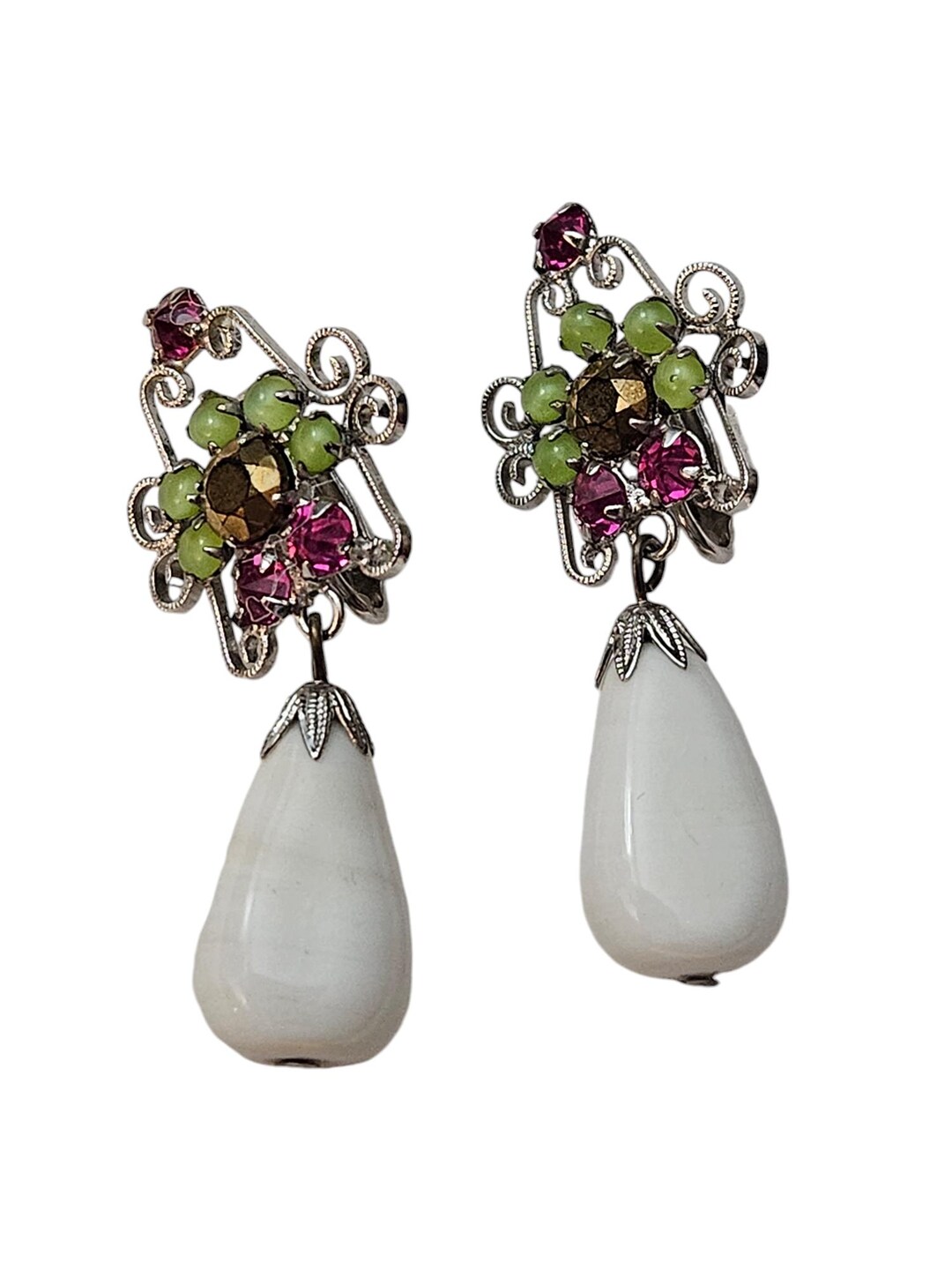 Pretty Milk Glass Drop Down Clip-on Earrings - Etsy