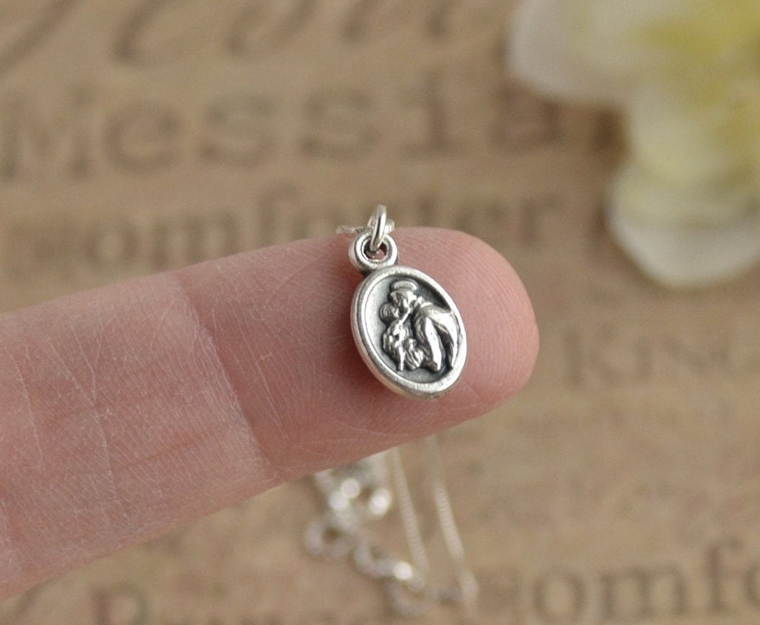 TINY SAINT ANTHONY Medal Necklace With Saint Francis/dainty Catholic ...
