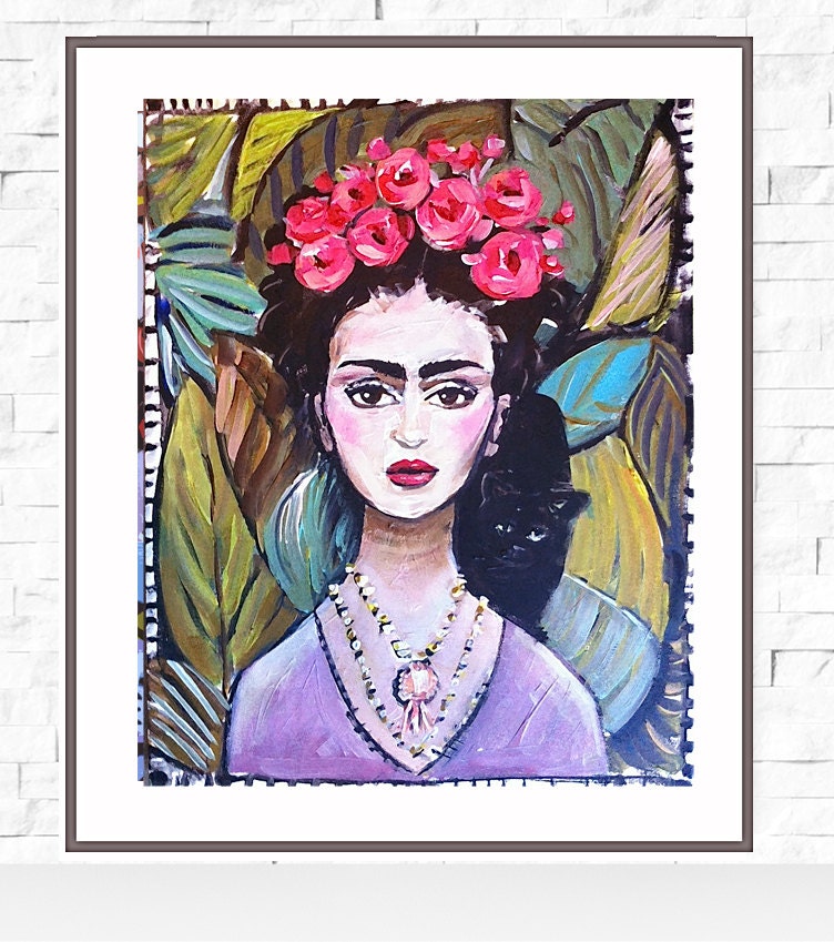 PRINT on Paper or Canvas frida Con Gato | Etsy
