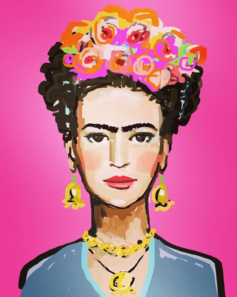 PRINT on Paper or Canvas frida With Roses Pink - Etsy
